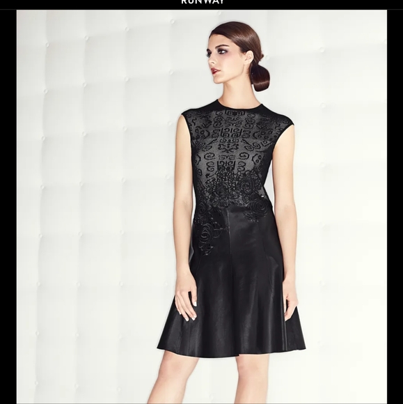 Escada | Dresses | Escada Lace Leather Rose Embroidered Leather Deress ...